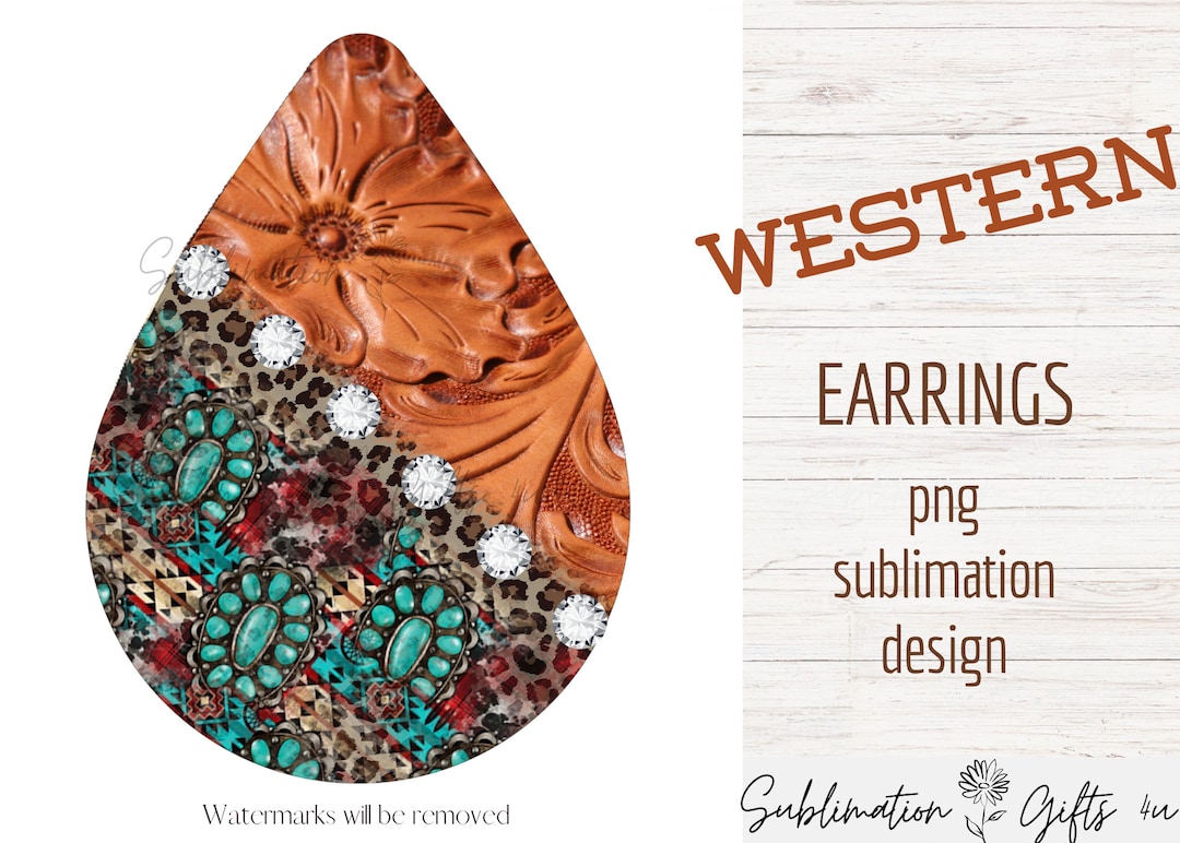 Western Earring Tooled Leather Design Teardrop Earring Png Western ...