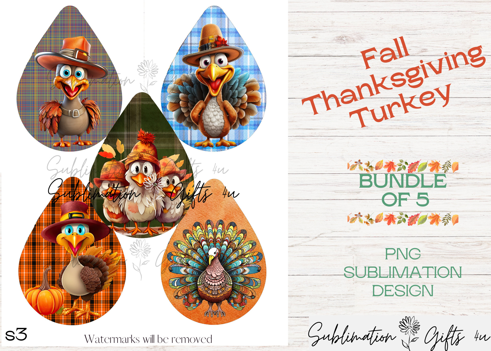 Fall Plaid Sublimation Earring Bundle | Thanksgiving Turkey Template ...