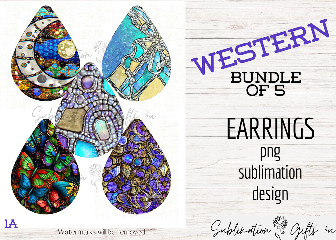 Western Earring BUNDLE Floral Sublimation Design Western Earring Png ...