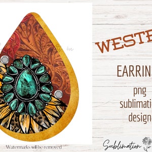 Western Earring Tooled Leather Design | Teardrop Earring Png | Western ...