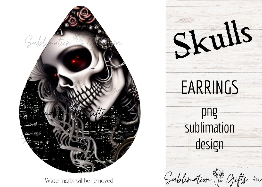 Sublimation Skull Earrings Skeleton Earring Png Day of the Dead Gothic ...