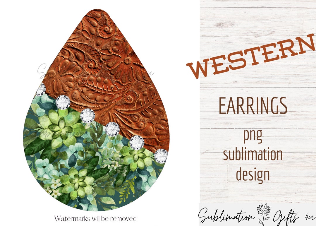 Western Earring Tooled Leather Design Teardrop Earring Png - Etsy