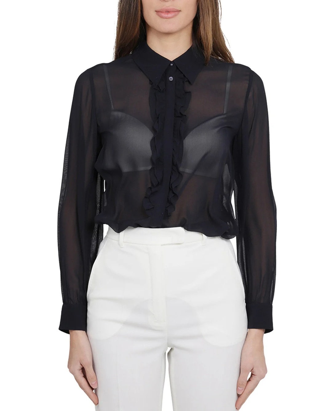 Chemise solide en georgette, chemises pour femmes, chemises de fête ...