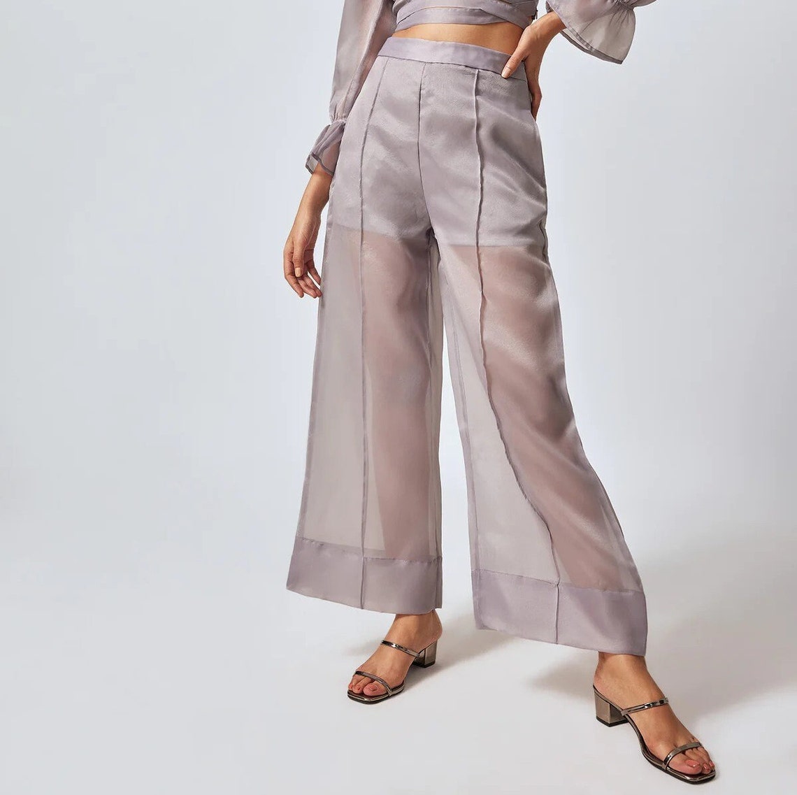 Trousers Sheer Pants/organza Cropped Wide Leg Pant Trousers/mesh See ...