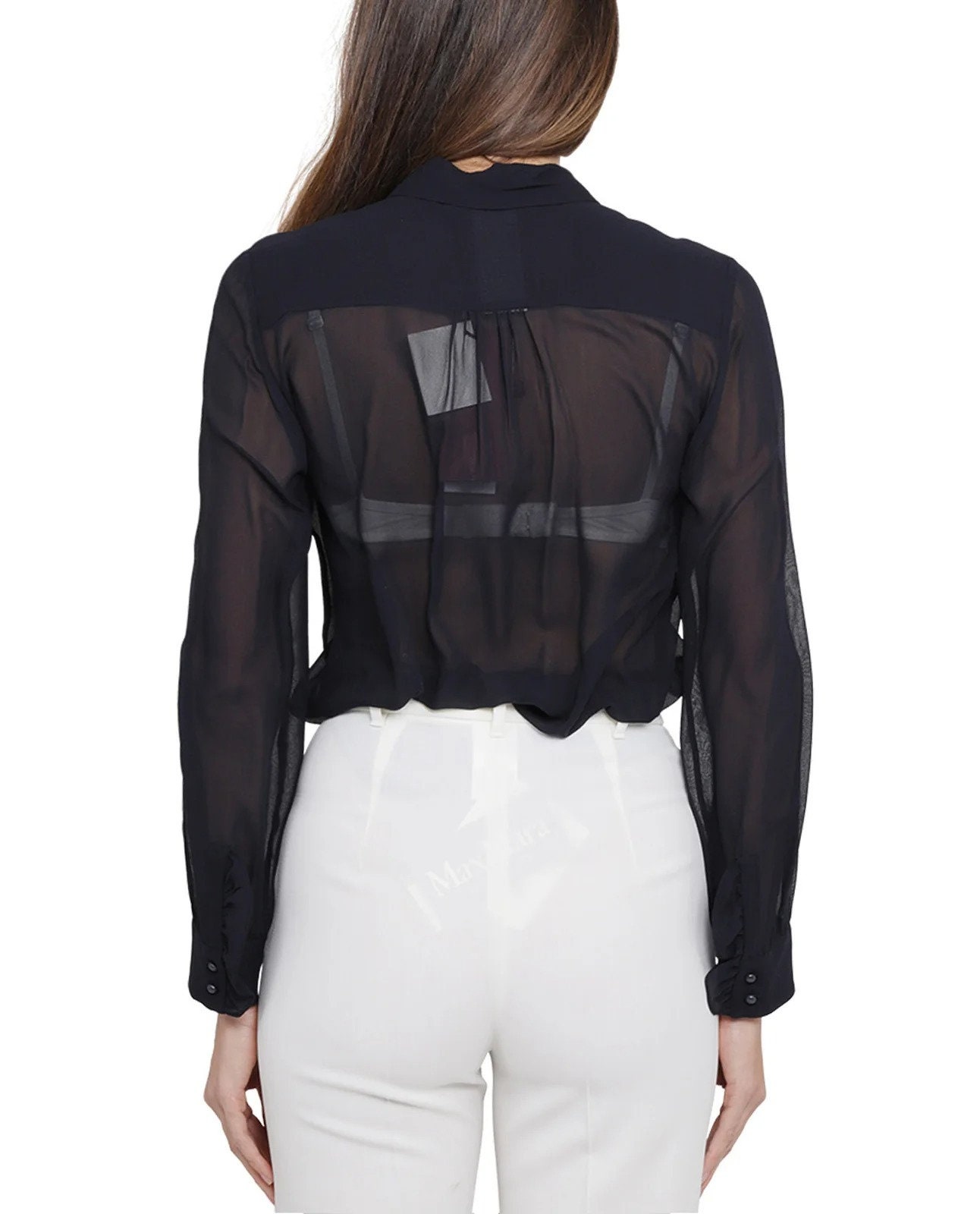 Chemise solide en georgette, chemises pour femmes, chemises de fête ...