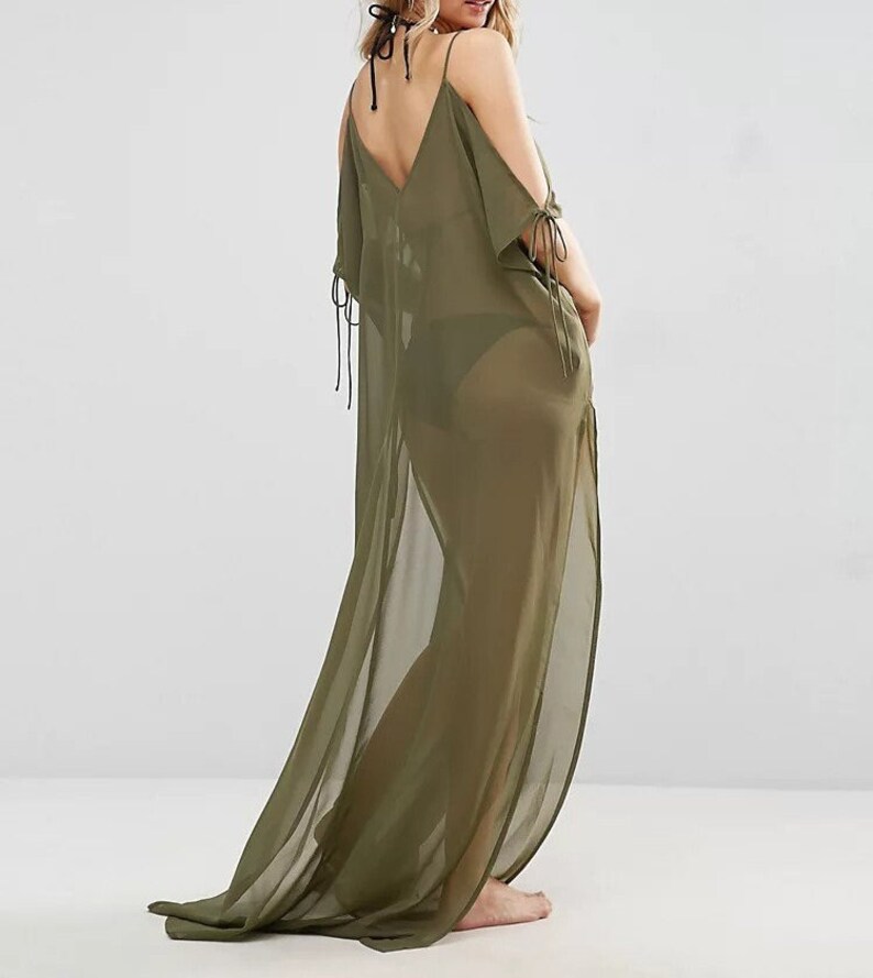 Chiffon Maxi Beach Caftan With Cold Shoulders/sheer Chiffon Beach Cover ...