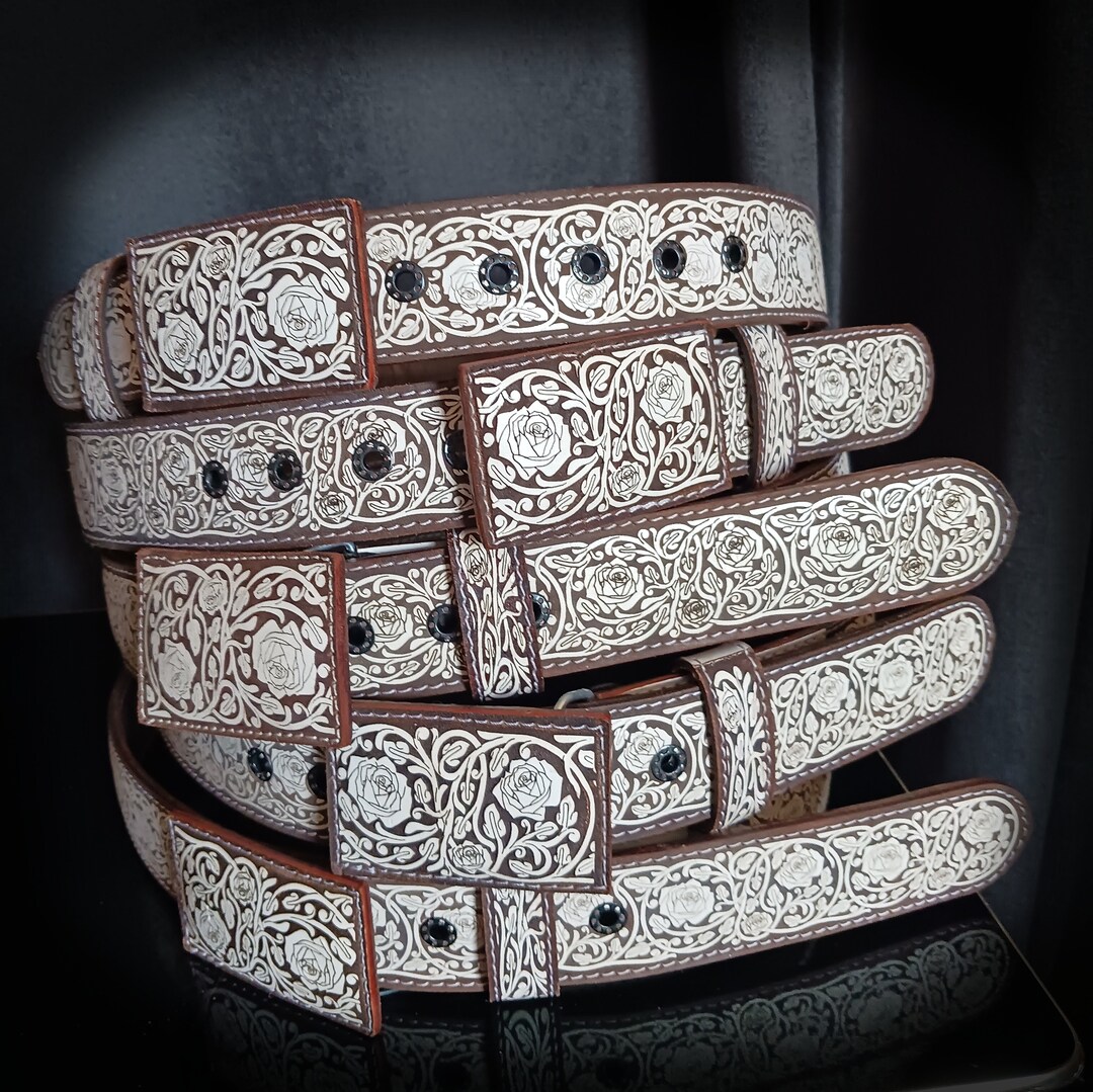 Authentic Mexican Charro Belt Cinto Laser Cincelado Floriado - Etsy