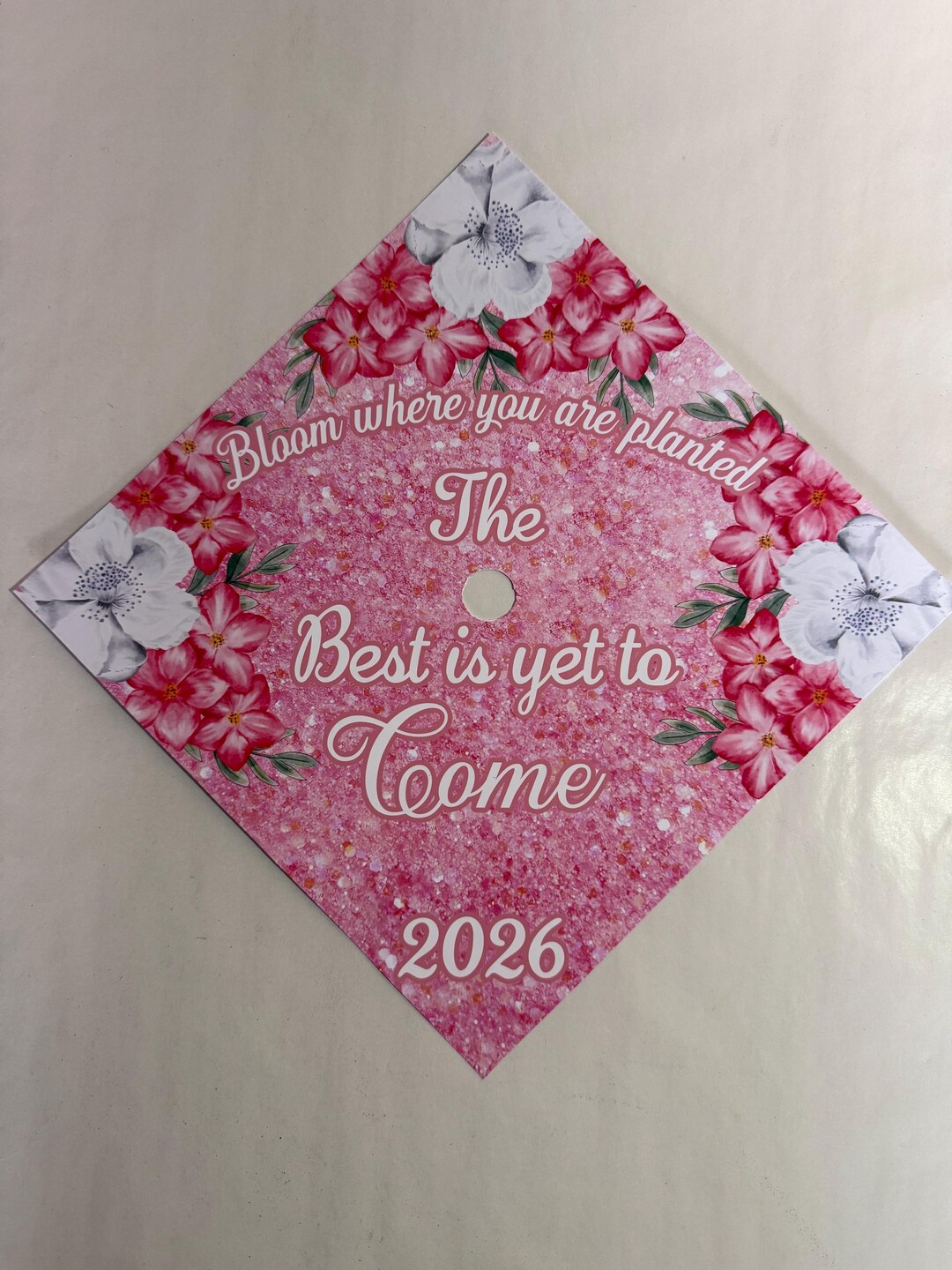 Pink Floral Graduation Cap Topper 2026 | Bloom Where You Are Planted ...