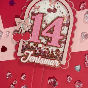 Cherry Cake Topper, Cherry Bow Cake Topper,cherry Theme Birthday Shaker ...