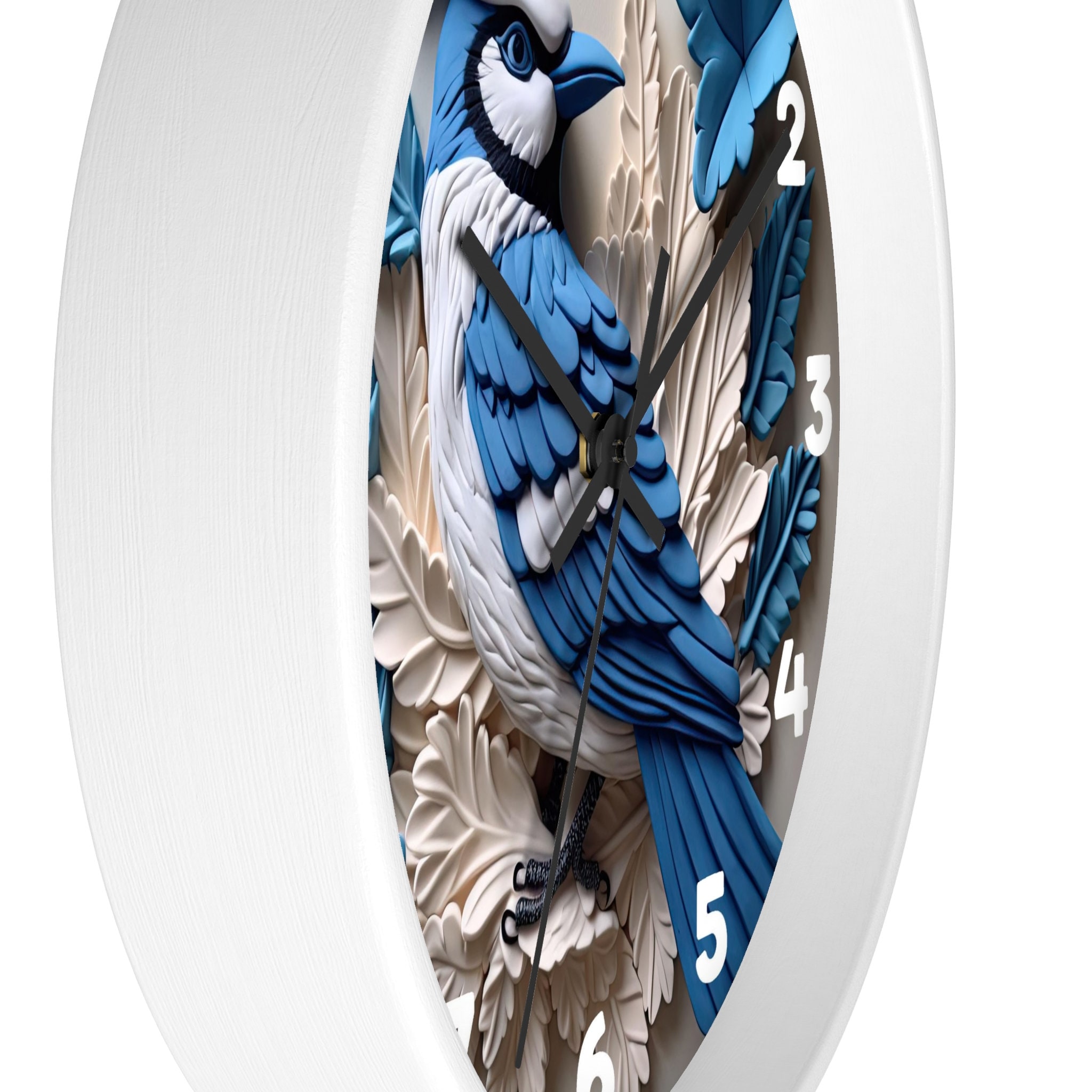 Blue Jay 3D Printed Design Wall Clock - Birds, White Wood Frame - 10 ...