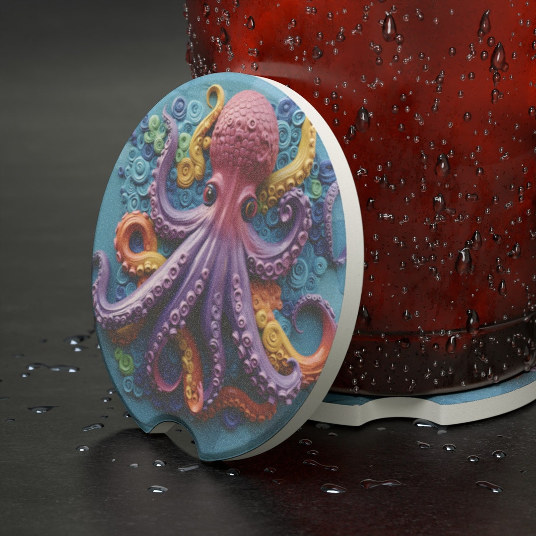 Colorful Octopus Soapstone Car Coasters, 2 Pack, Matte Finish, Beach ...