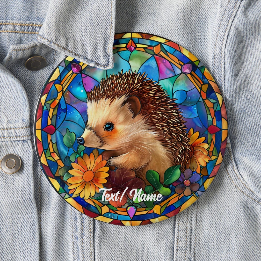 Hedgehog Stain Glass PRINT Design Pinback or Hanger Button, 4 or 6 Inch ...