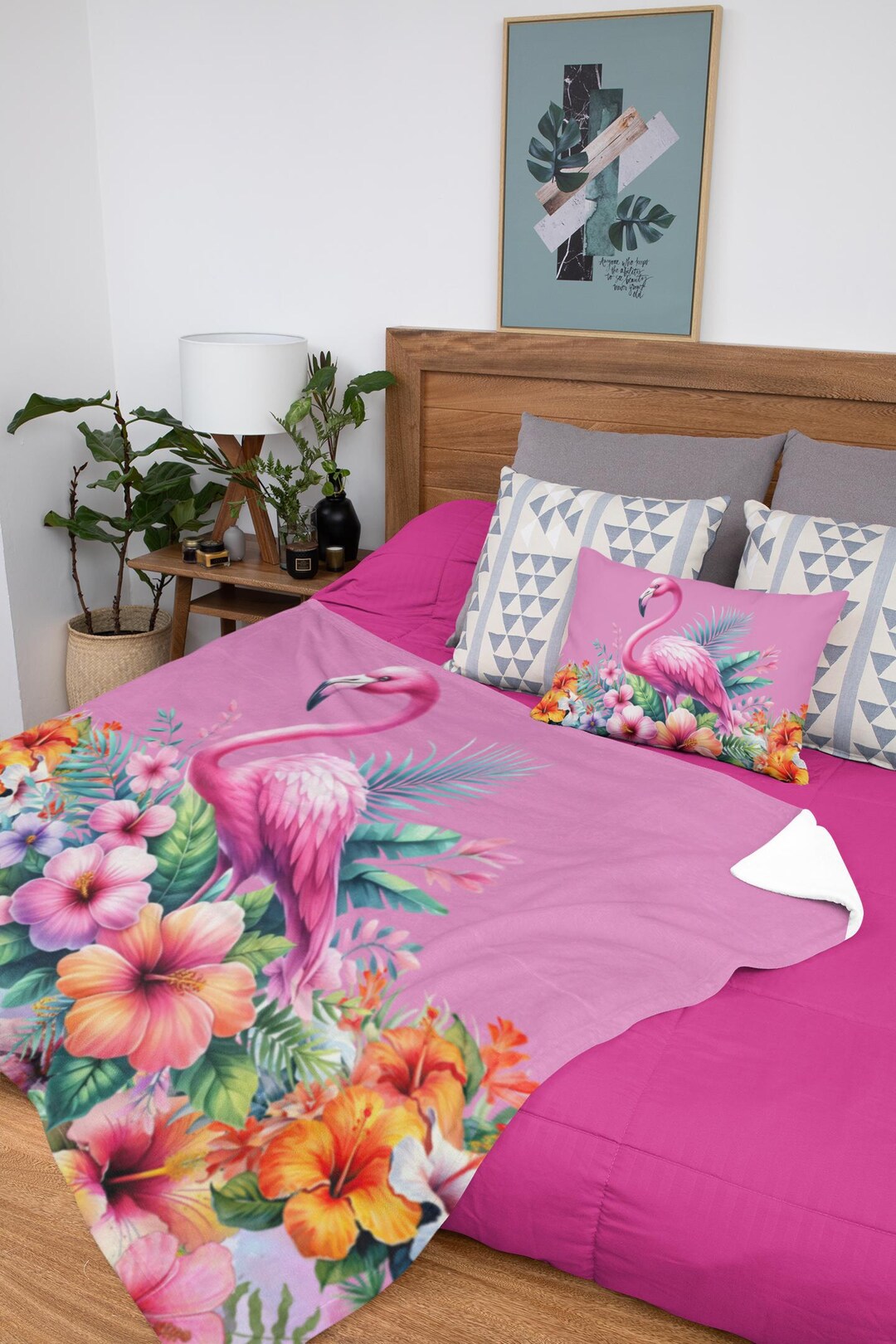 Tropical Pink Flamingo Print Vacation Home Soft Polyester Velveteen ...