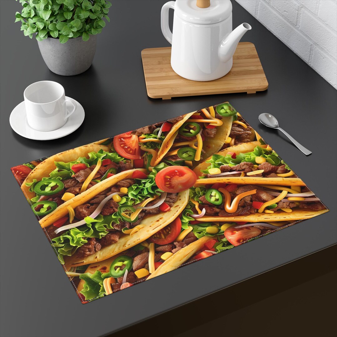 Taco Fiesta Design 3D Look / 2D Printed, Fabric Placemats Table ...