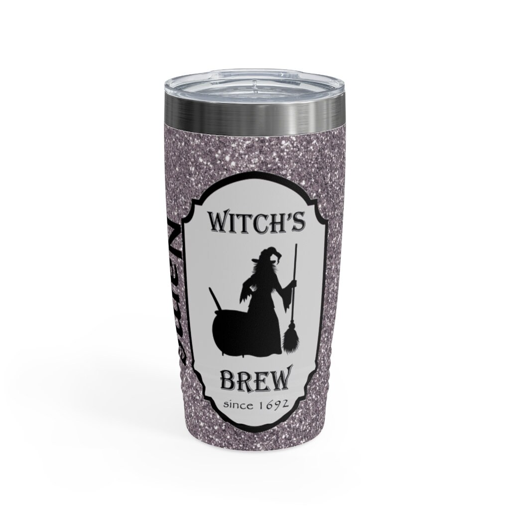 Silver Glitter Witch's Brew Halloween Label Design Ringneck Stainless ...