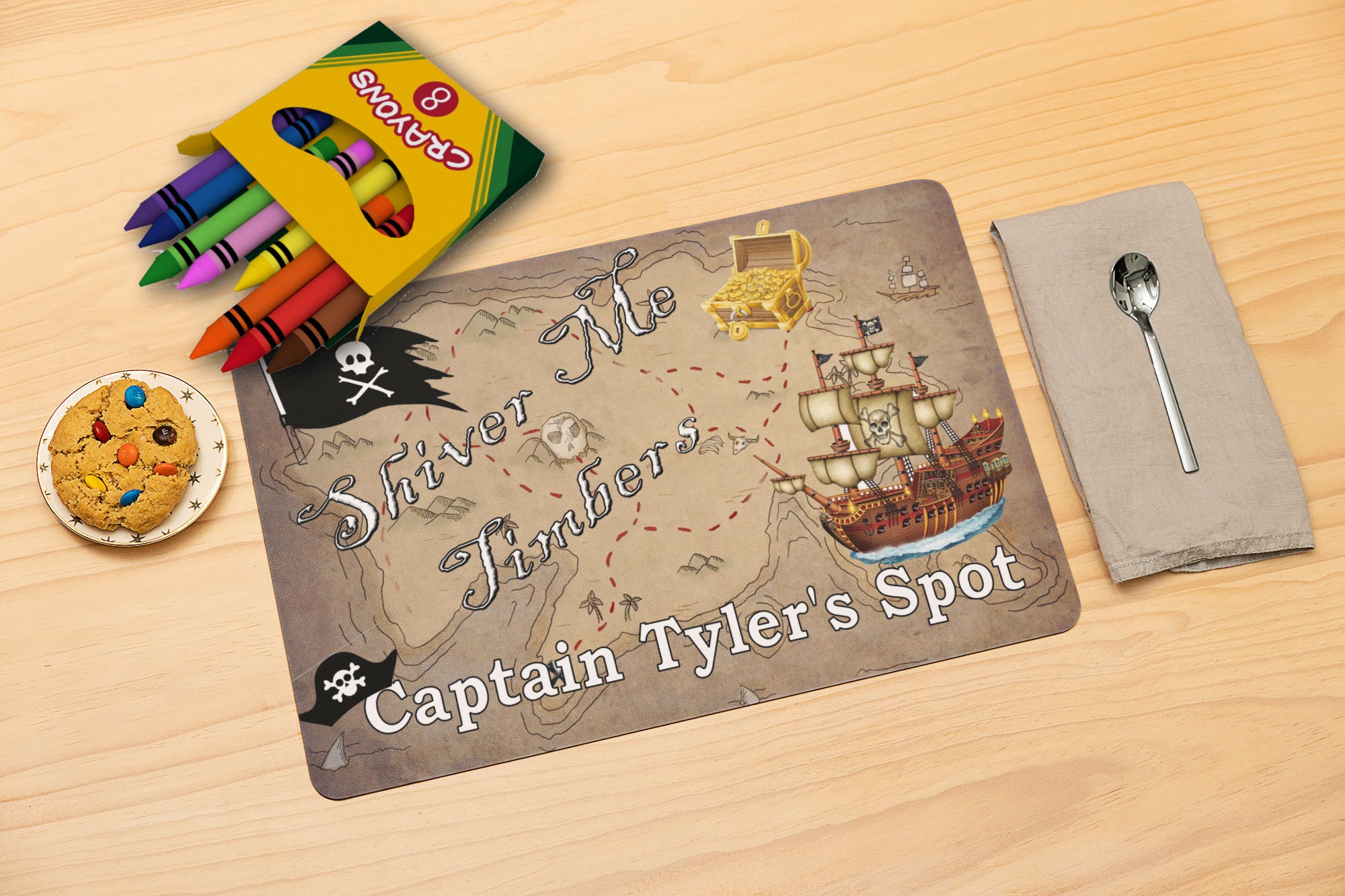Pirate Map NEOPRENE Placemat - Kid's Personalized, 10x16 Inch - Non ...