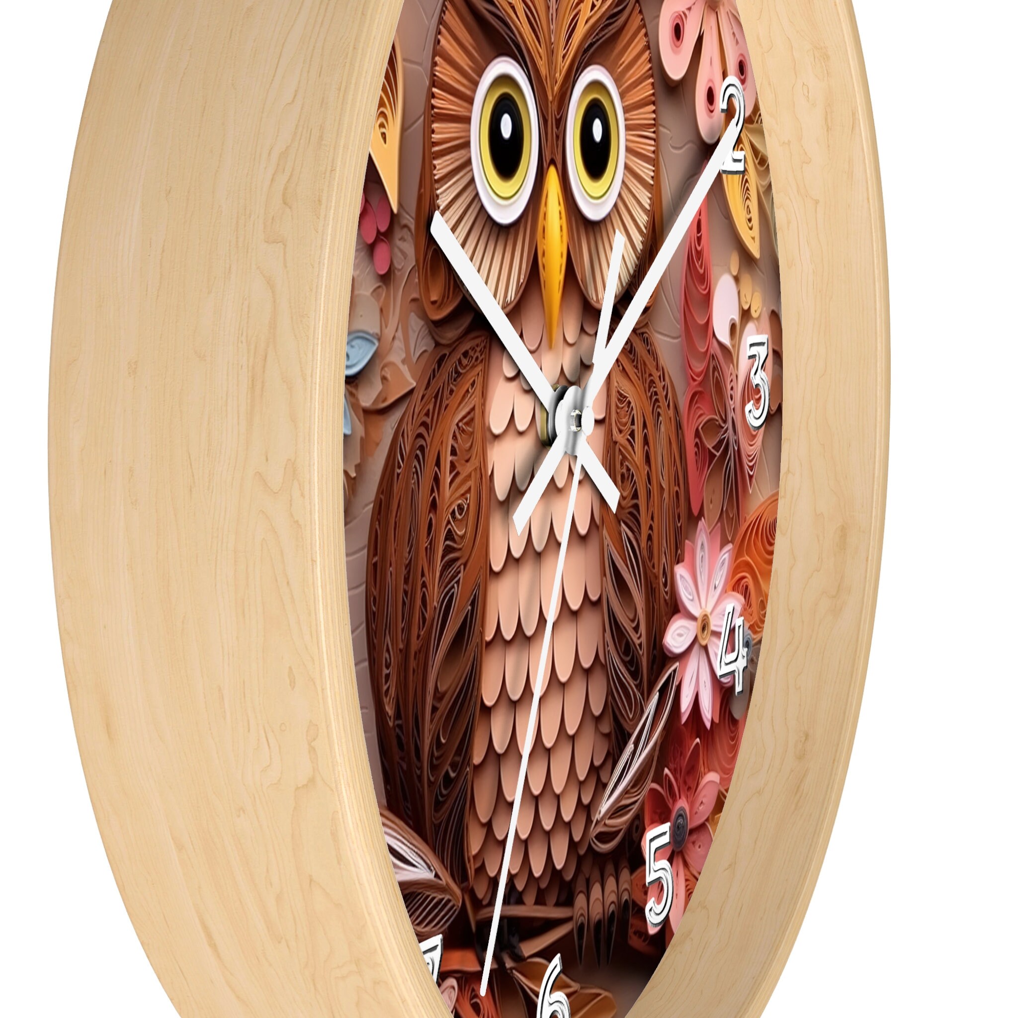 Owl 3D Printed Design Wall Clock - Natural Wood Frame - 10 Inch - Etsy