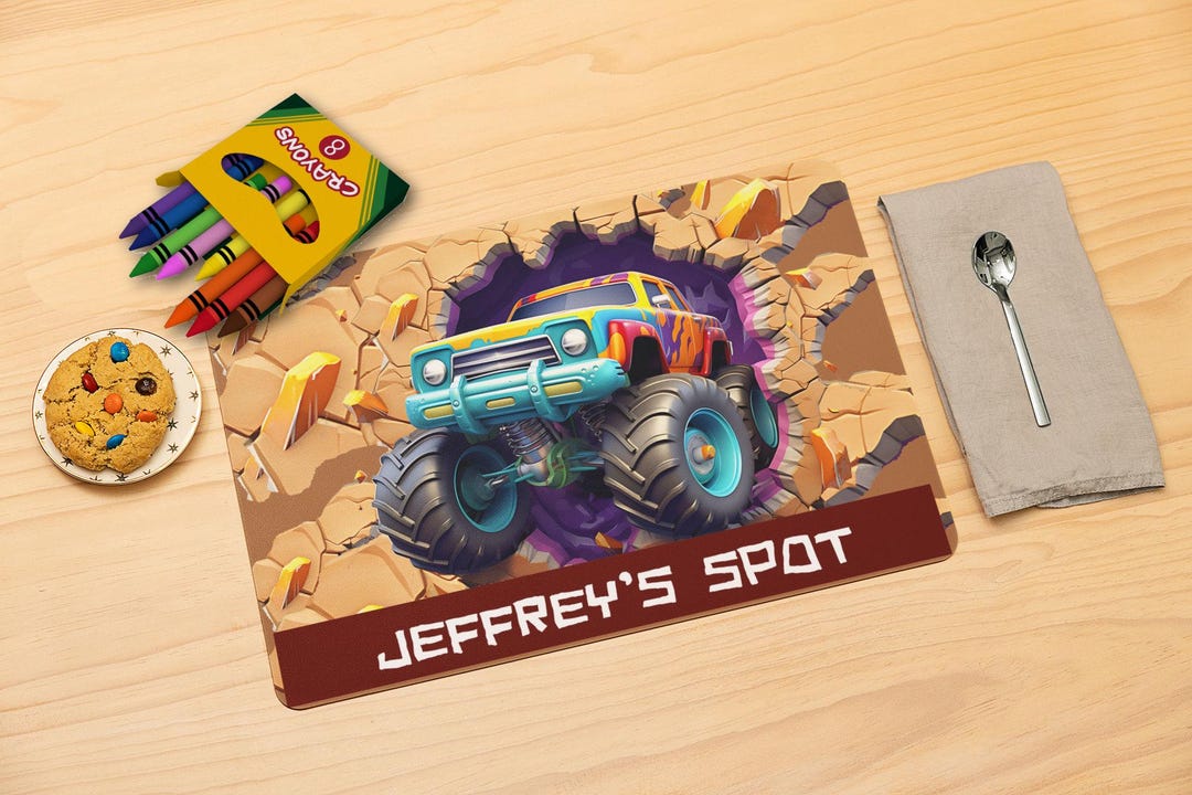 Wall Breakout Monster Truck NEOPRENE Placemat - Kid's Personalized ...