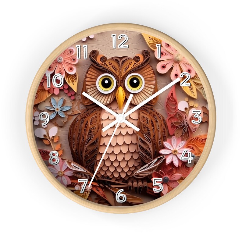 Owl 3D Printed Design Wall Clock - Natural Wood Frame - 10 Inch - Etsy