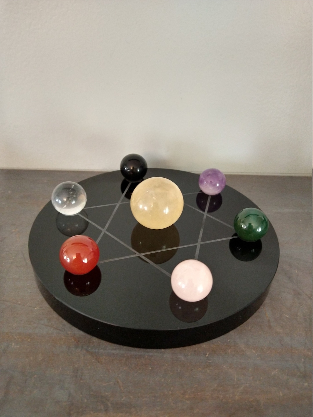 Obsidian Plate With Chakra Orbs - Etsy