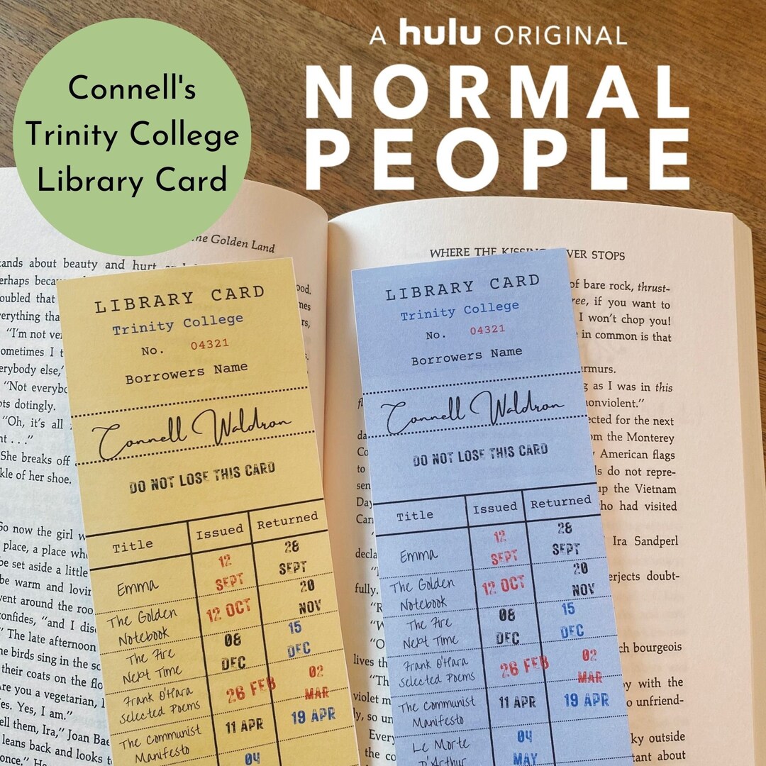 Normal People Bookmark. Connell's Trinity College Library Card. Instant ...