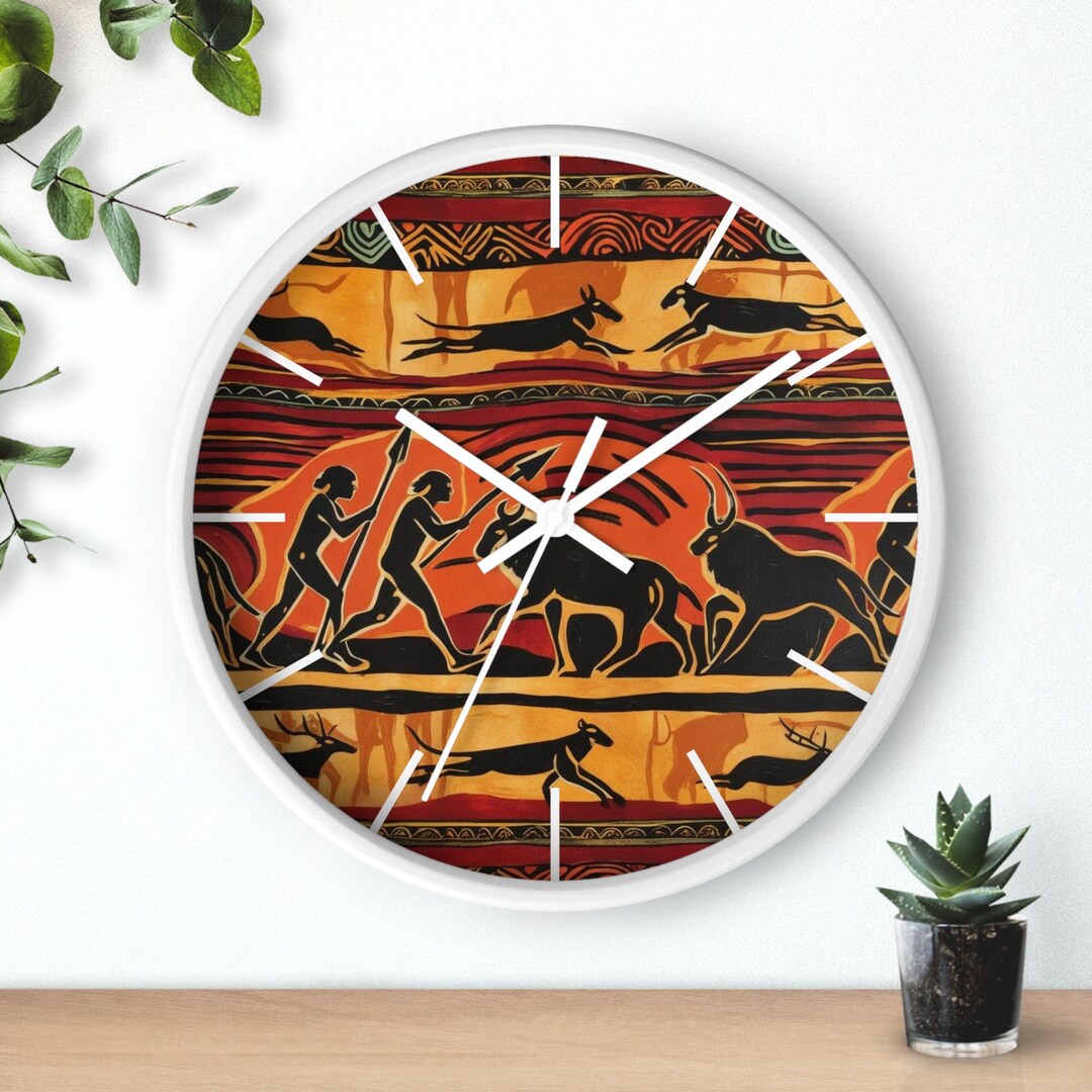 Paleolithic Cave Painting Wall Clock, Historic Art Timepiece, Unique ...