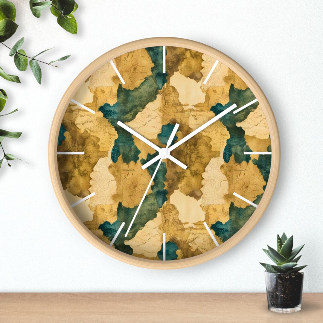 Vintage Map Wall Clock, Geographical Texture Clock, Old World Map Decor ...