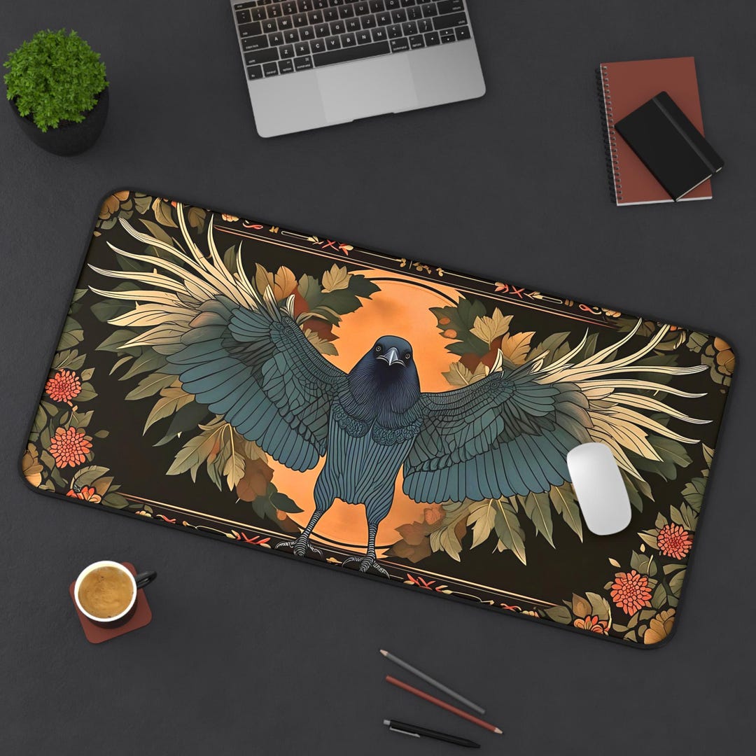 Ethnic Crow Visual Desk Mat - Mouse Pad, Office Gift for Work From Home ...