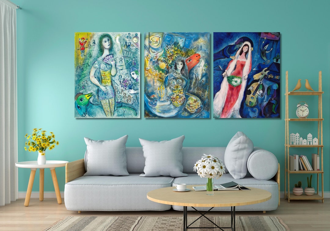 Set of 3 Marc CHAGALL Canvas Wall Art,bride and Goat Canvas Print ...