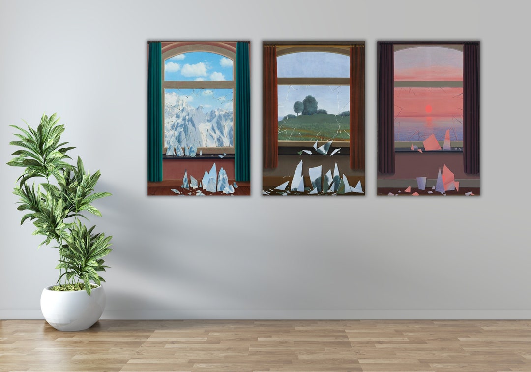 Set of 3 René Magritte Window Paintings Canvas Wall Arts,rené Magritte ...