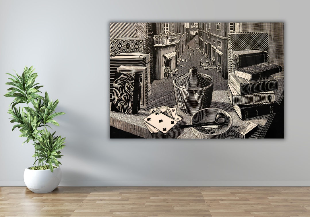 Escher Still Life and Street Poster/canvas Wall Art,escher Still Life ...