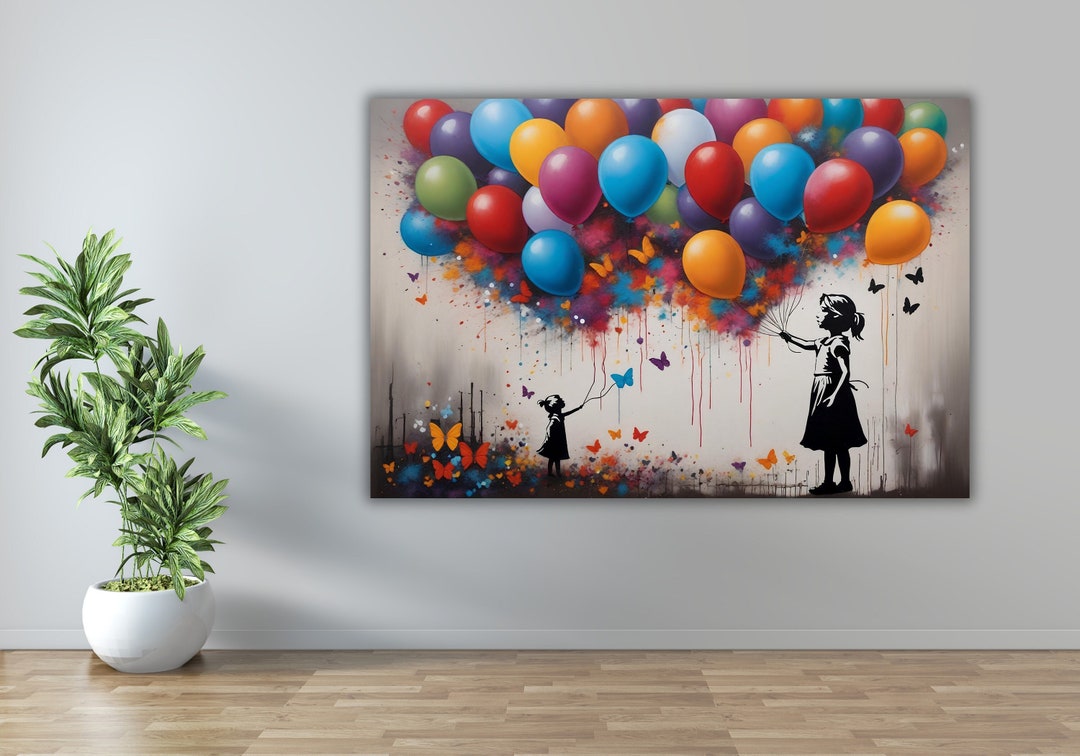 Banksy Girls With Balloons Canvas Wall Art,balloons Graffiti Wall Art ...