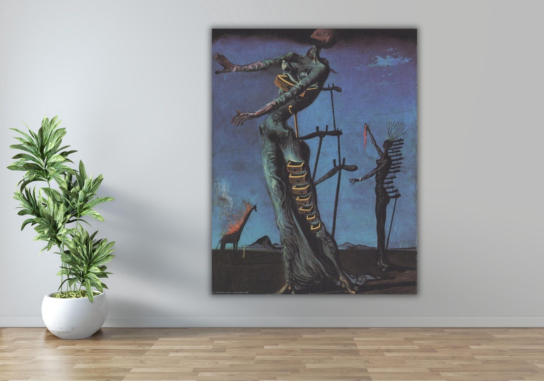 Salvador Dali the Burning Giraffe With Skeleton Poster Art Canvas Wall ...