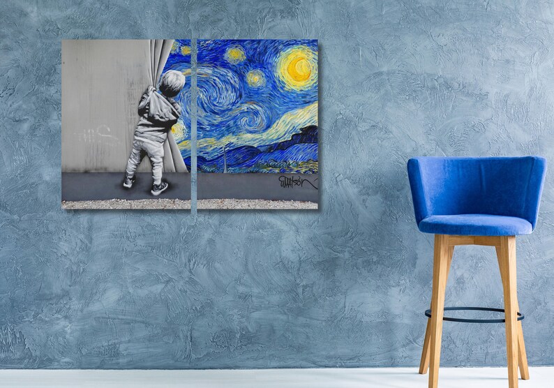 Banksy Child Stage Van Gogh Starry Night Canvas Print Art,banksy Canvas ...