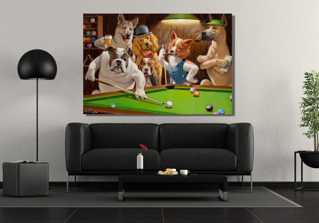 Dogs Playing Billiard Series by Cassius Marcellus Coolidge Canvas Wall ...