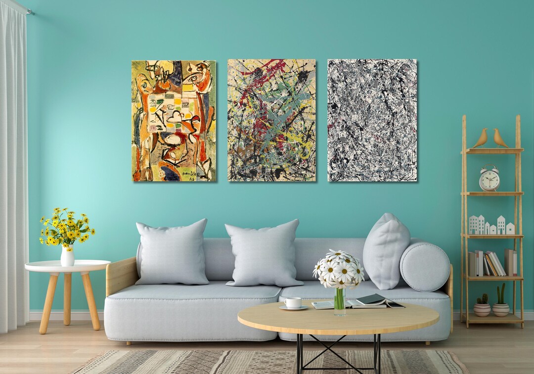 Set of 3 Jackson Pollock Print Arts,jackson Pollock Canvas Wall Arts ...