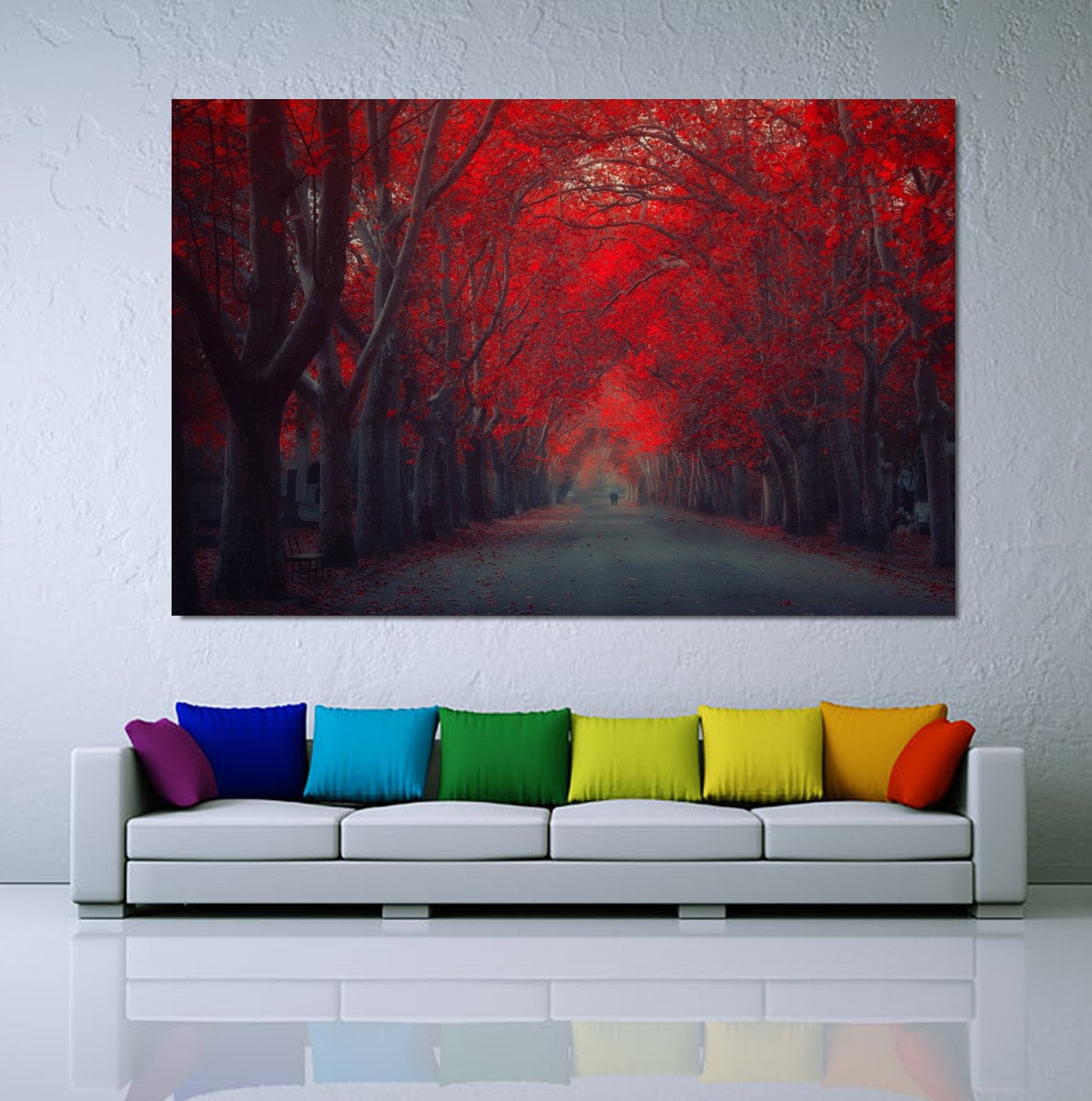 Beautiful Red Tree Park Printred Leaves Forest Canvas Wall - Etsy