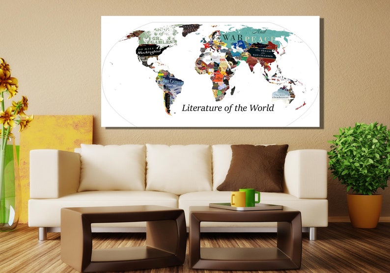 Literature of the World Map Posterliterature Map Canvas Wall - Etsy