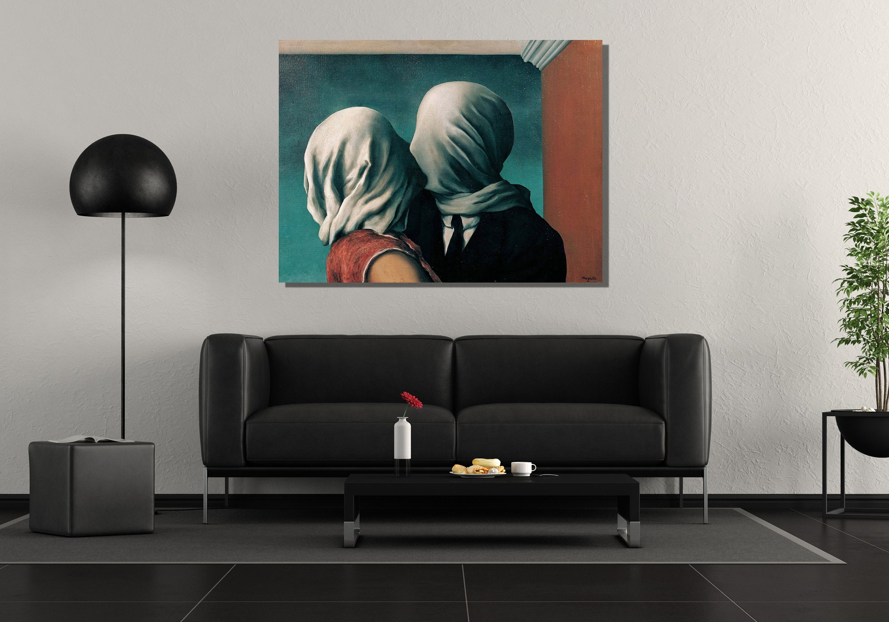 The Lovers Kissing Poster Canvas Wall Art by Rene - Etsy