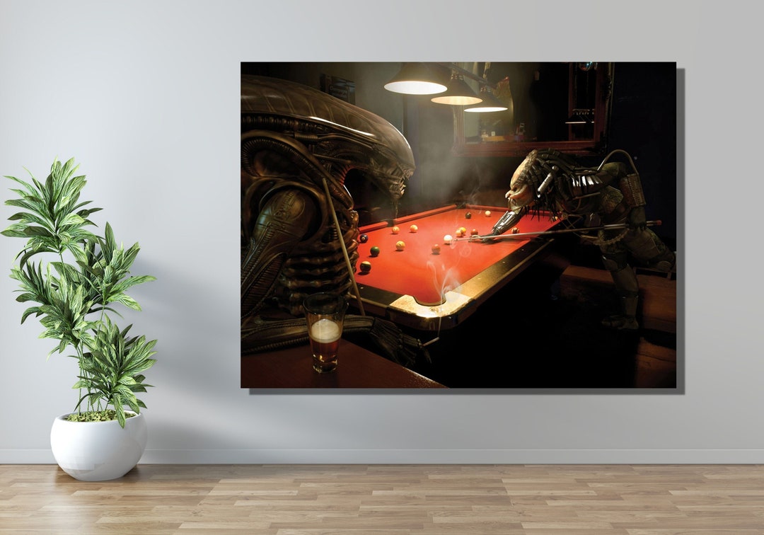 Alien Vs Predator Playing Pool Match Poster Canvas Wall Art,alien Vs ...