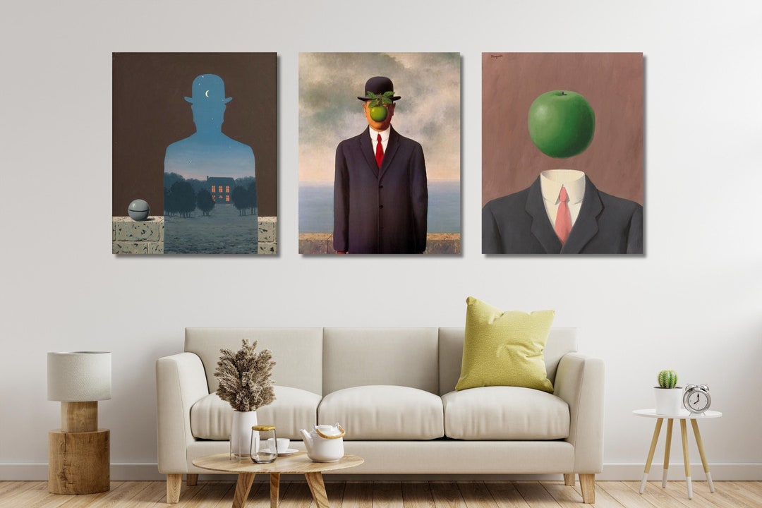Custom Set of 3 René Magritte Canvas Wall Arts,rené Magritte Paintings ...