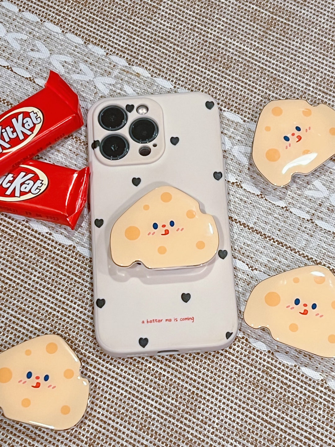 Cute Food Cheese Phone Grip Holder Stand, Phone Accessories, Phone ...