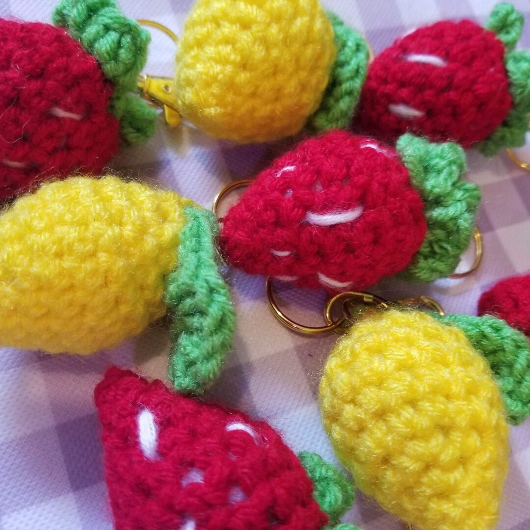 Crochet Fruit Keychain: Lemon & Strawberry, Cottagecore Style - Etsy