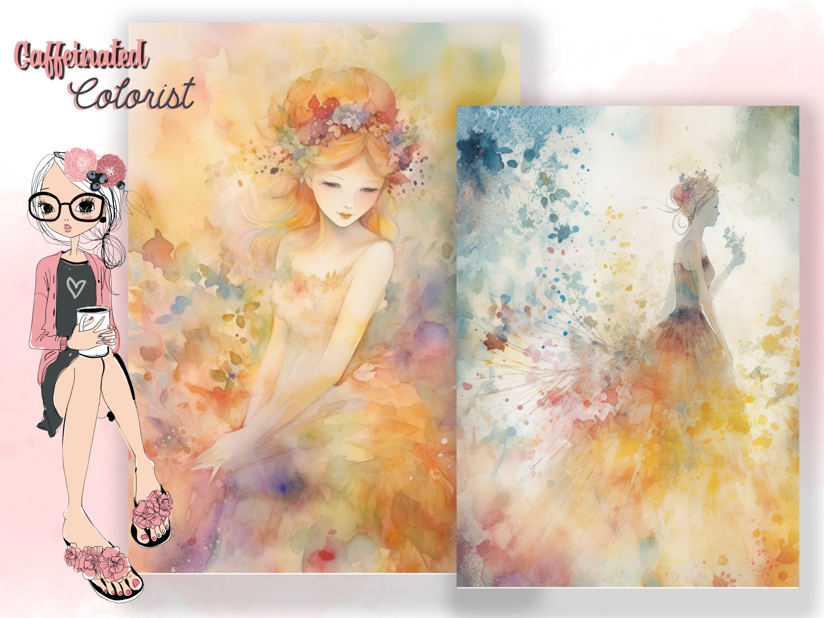 Reverse Coloring Pages, Fairies and Flowers Vol 1. Water Color Art ...