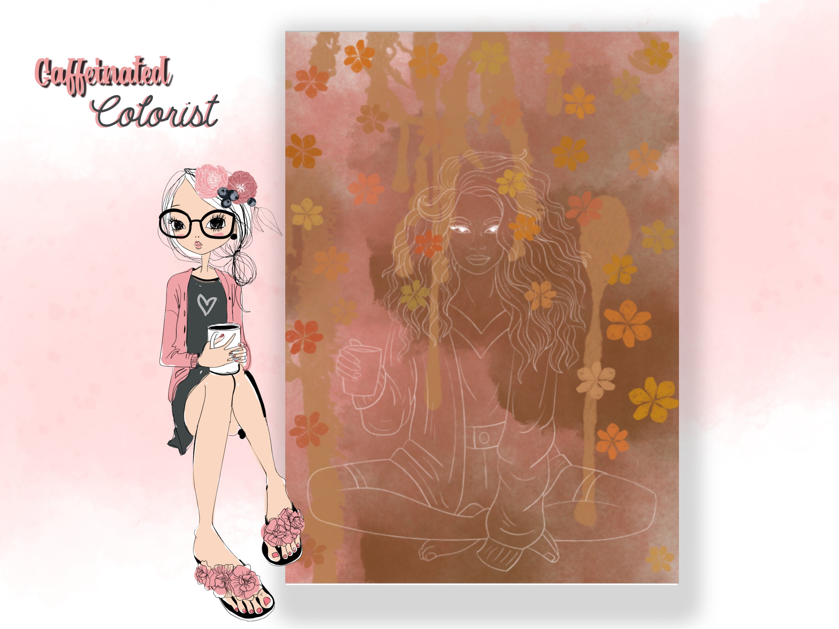 Backwards Adult Coloring Pages, Coffee Girls, Water Color Art, Doodle ...