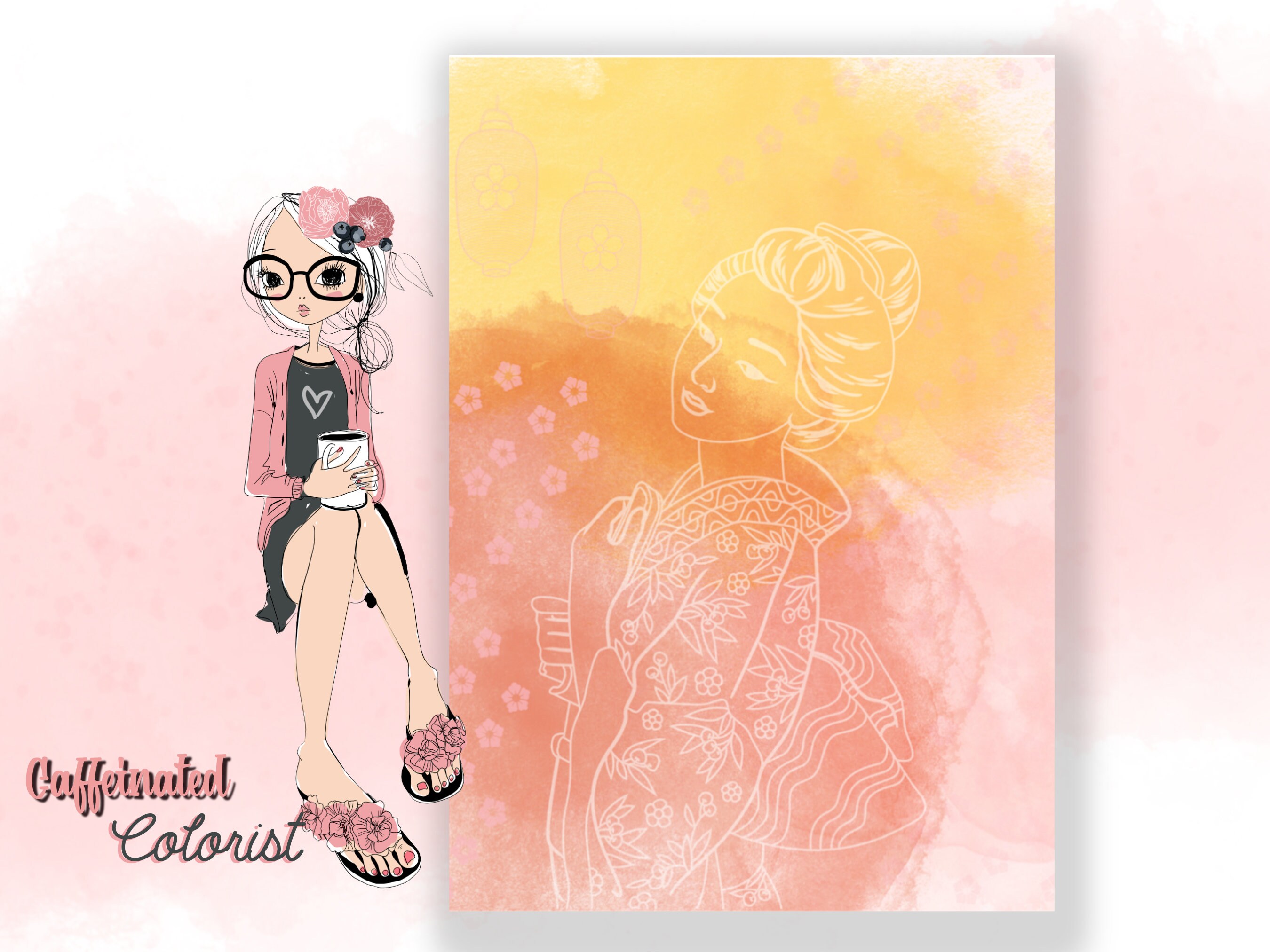 Backwards Adult Coloring Pages, Japanese Kimonos, Water Color Art ...