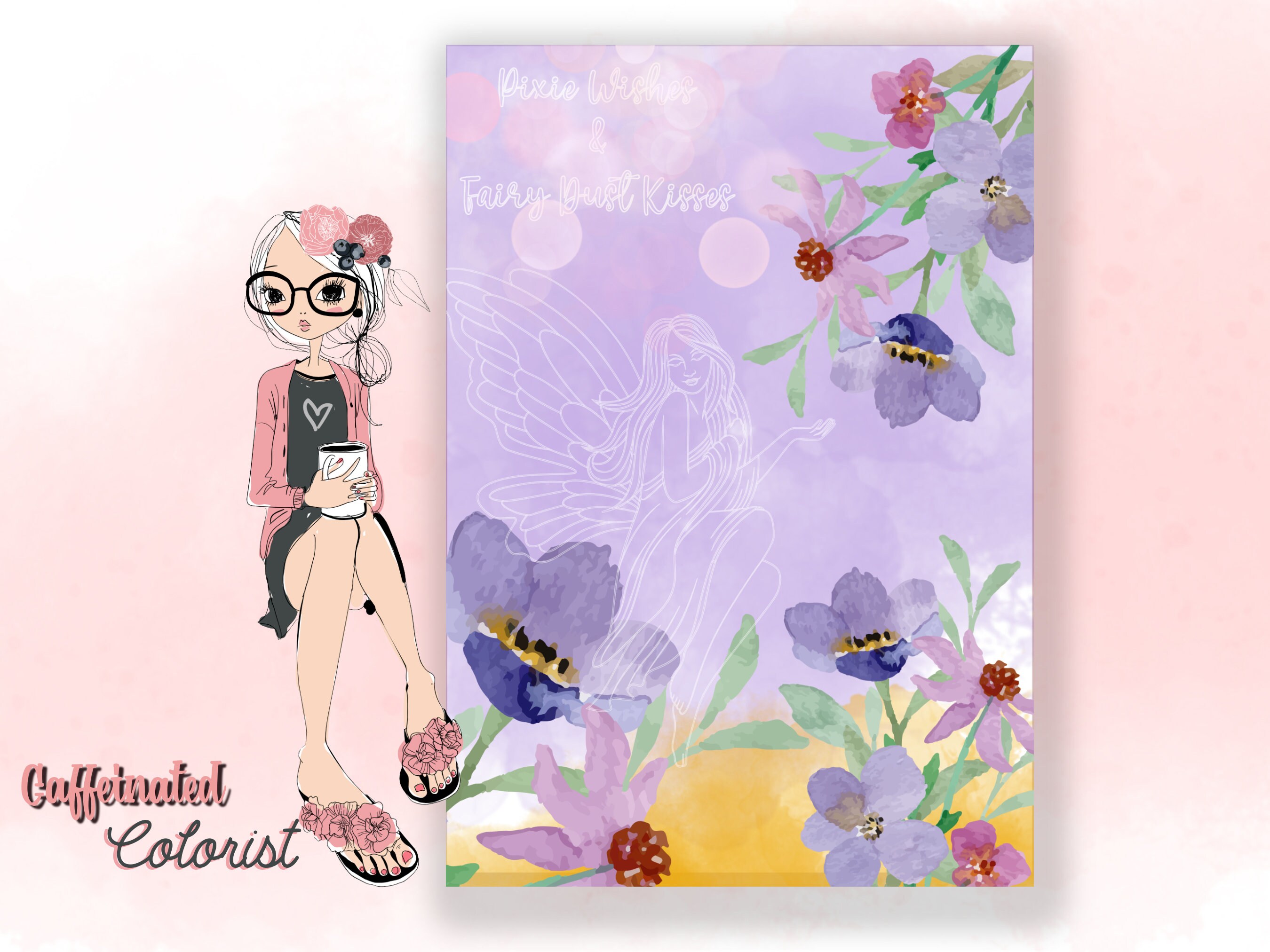 Backwards Adult Coloring Pages, Fairies and Flowers, Water Color Art ...