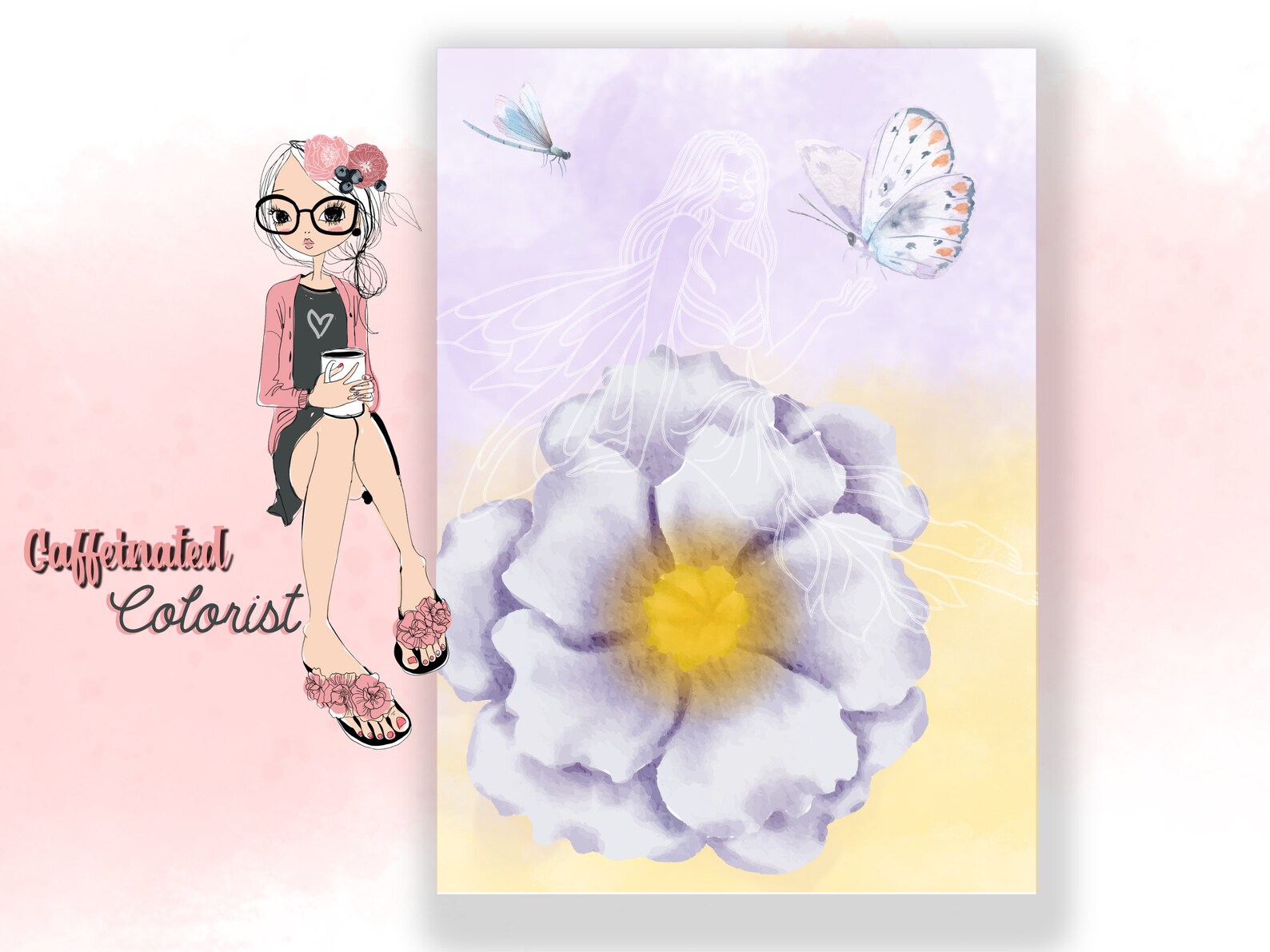 Backwards Adult Coloring Pages Fairies and Flowers Water - Etsy