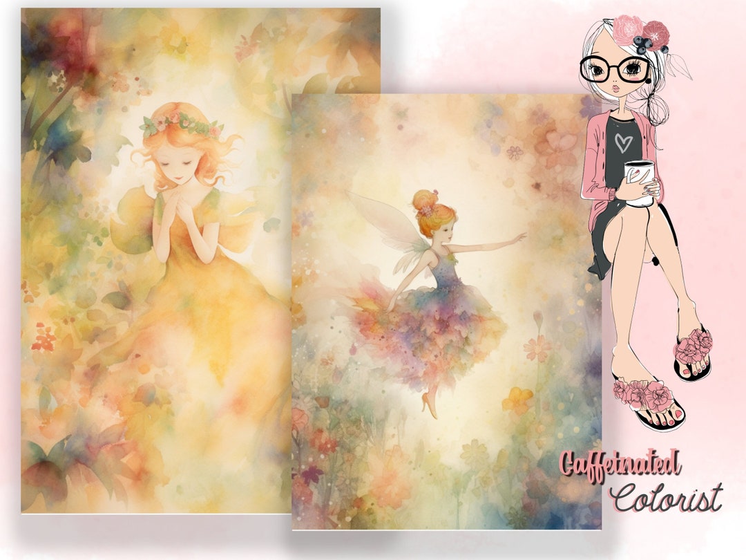 Reverse Coloring Pages, Fairies and Flowers Vol 2. Water Color Art ...