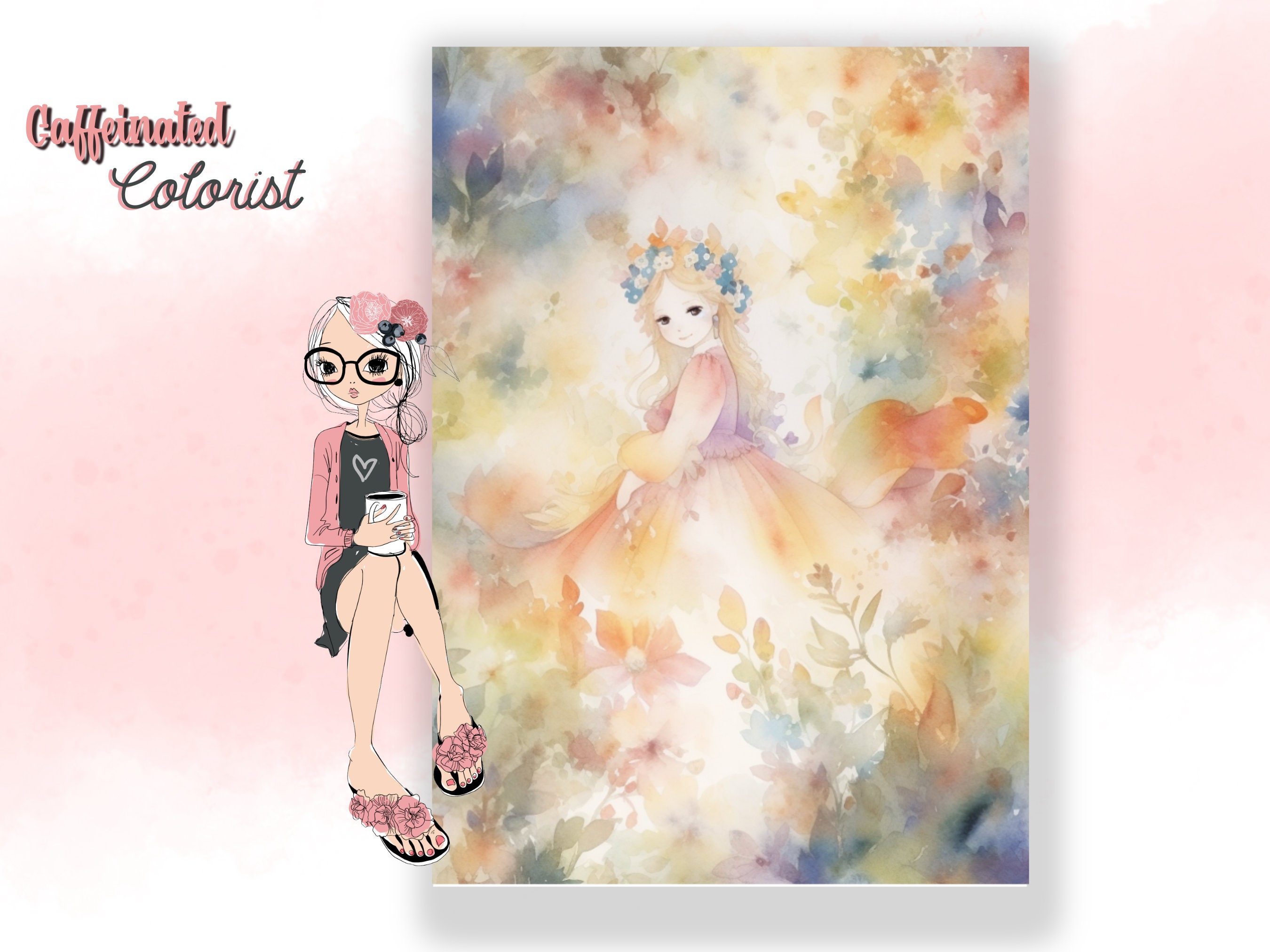 Reverse Coloring Pages, Fairies and Flowers Vol 1. Water Color Art ...